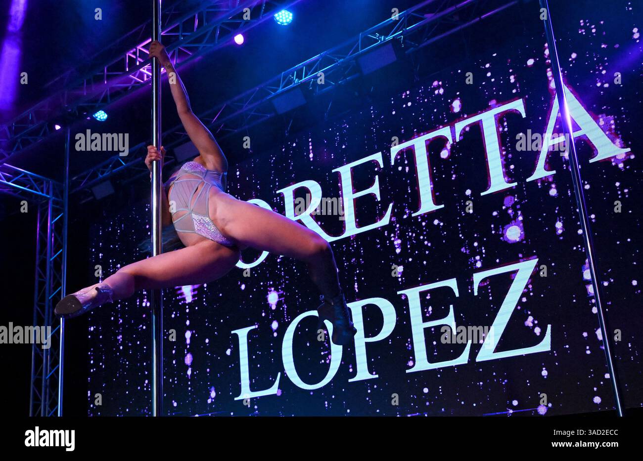 Zagreb, Croatia. 04th Apr, 2025. Pole dancer performs on stage during Flow Case 2025 - Pole ...