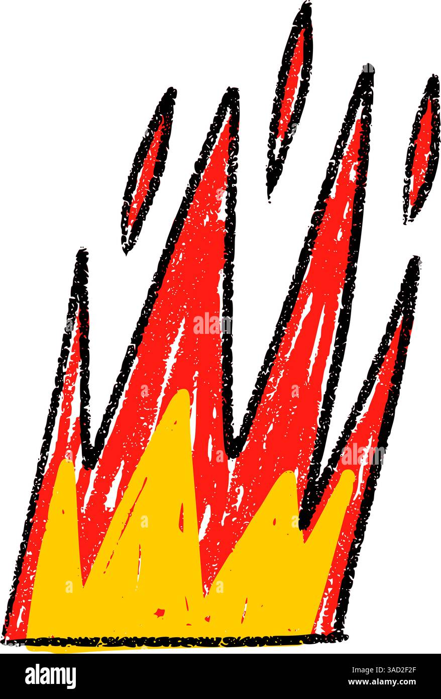 Tribal hand flame with red rock silhouette. Handdrawn fire sketch in ...