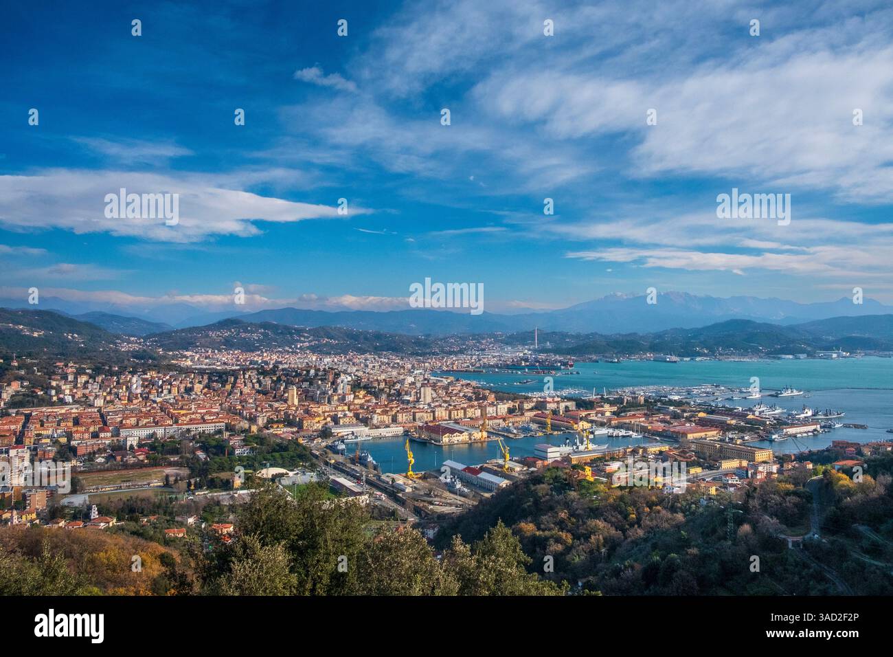 Panorama of La Spezia in Italy, harbor and naval base Stock Photo - Alamy