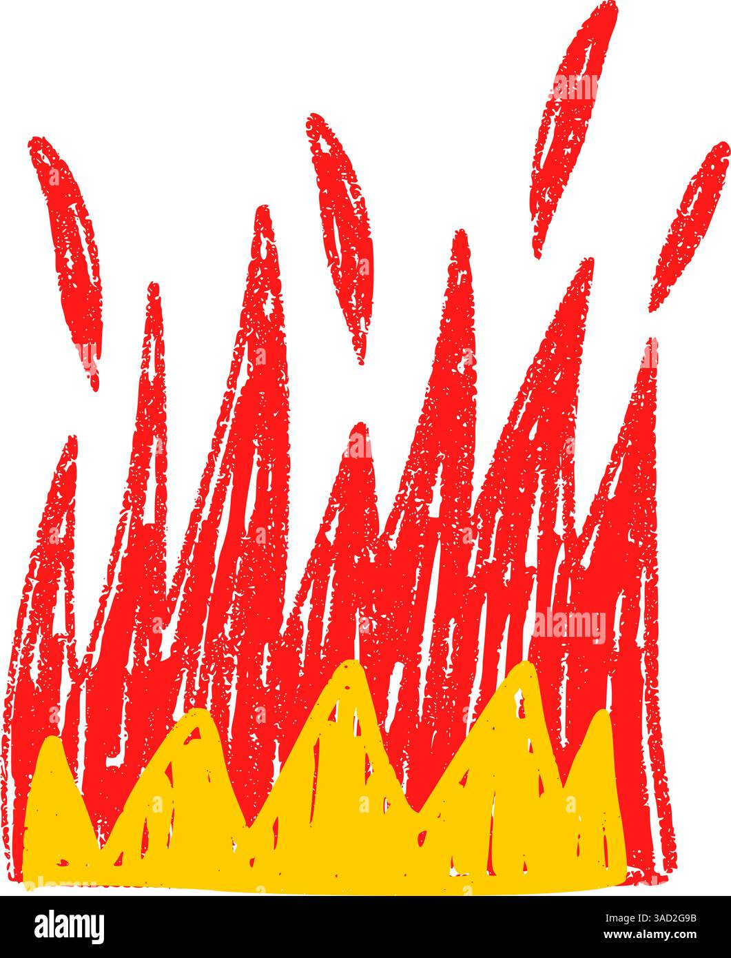 Handdrawn flame graphic with bold fire silhouette. Hot red and yellow ...