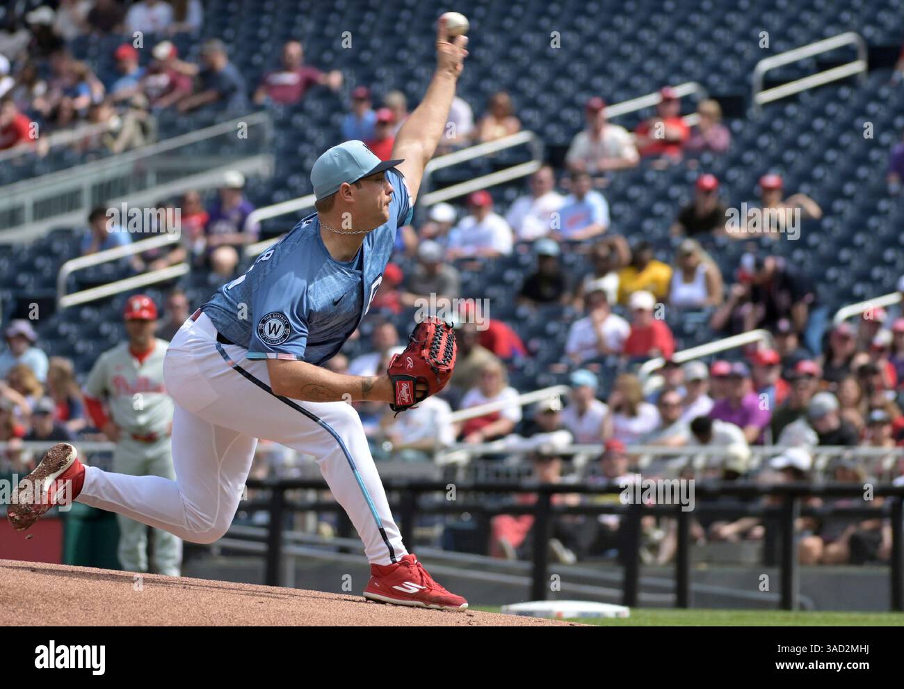 WASHINGTON, DC - MARCH 30: Washington Nationals pitcher Mitchell Parker ...