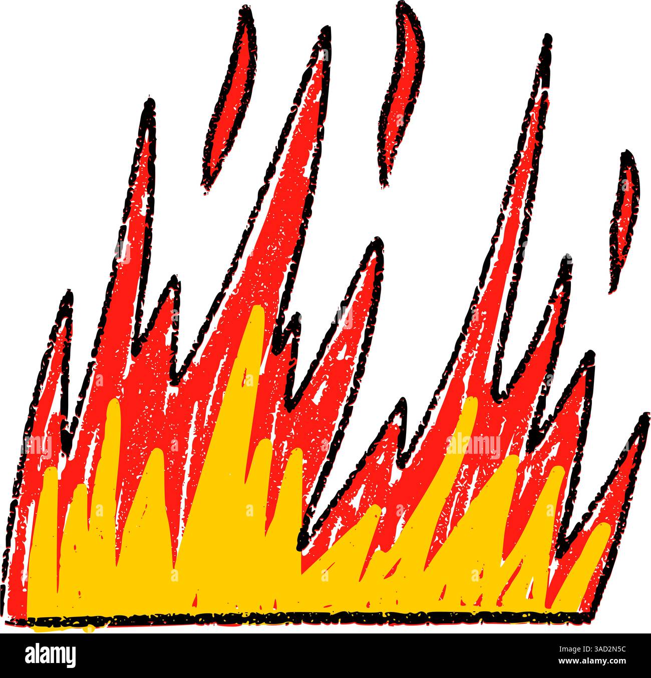 Tribal hand flame with red rock silhouette. Handdrawn fire sketch in ...