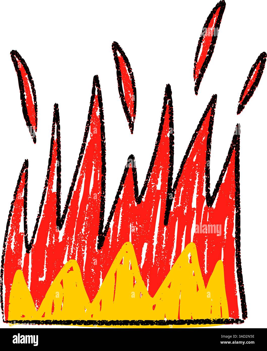 Tribal hand flame with red rock silhouette. Handdrawn fire sketch in ...