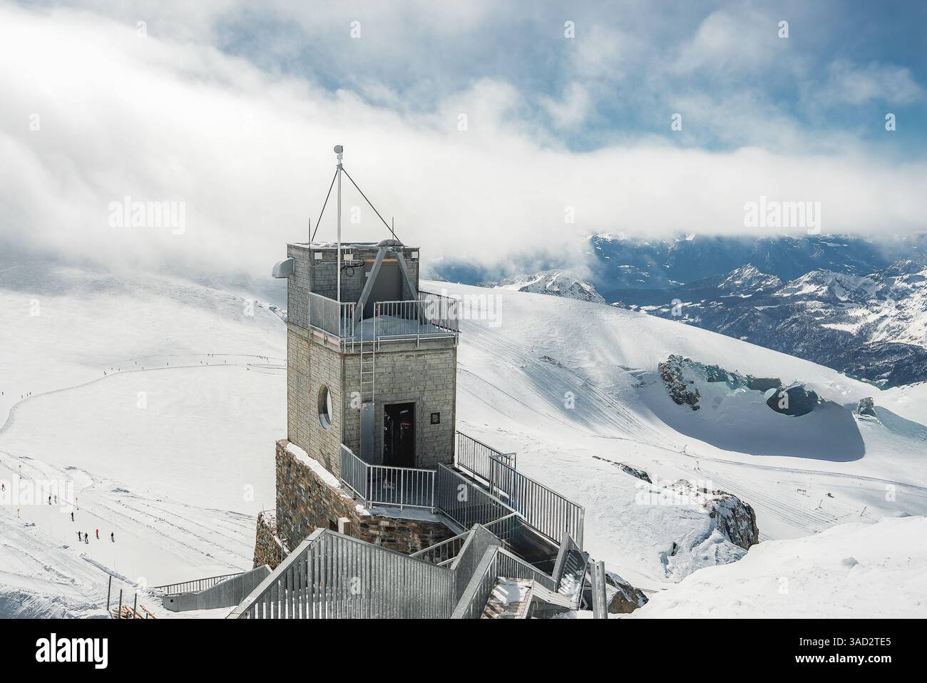 Stone Observation Tower Amidst Snowy Alpine Landscape in Zermatt Stock ...