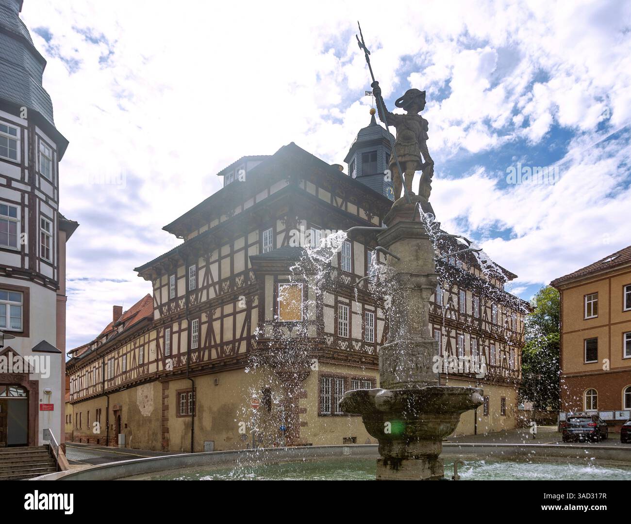 Germany, Thuringia, Vacha, town square, town hall, market fountain ...