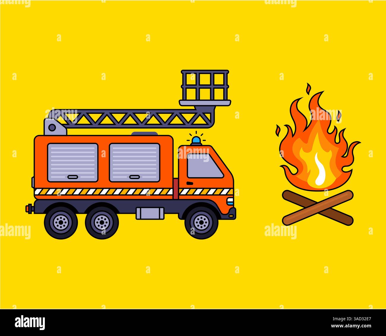 red fire truck with ladder and hose. flat vector illustration. Vector ...