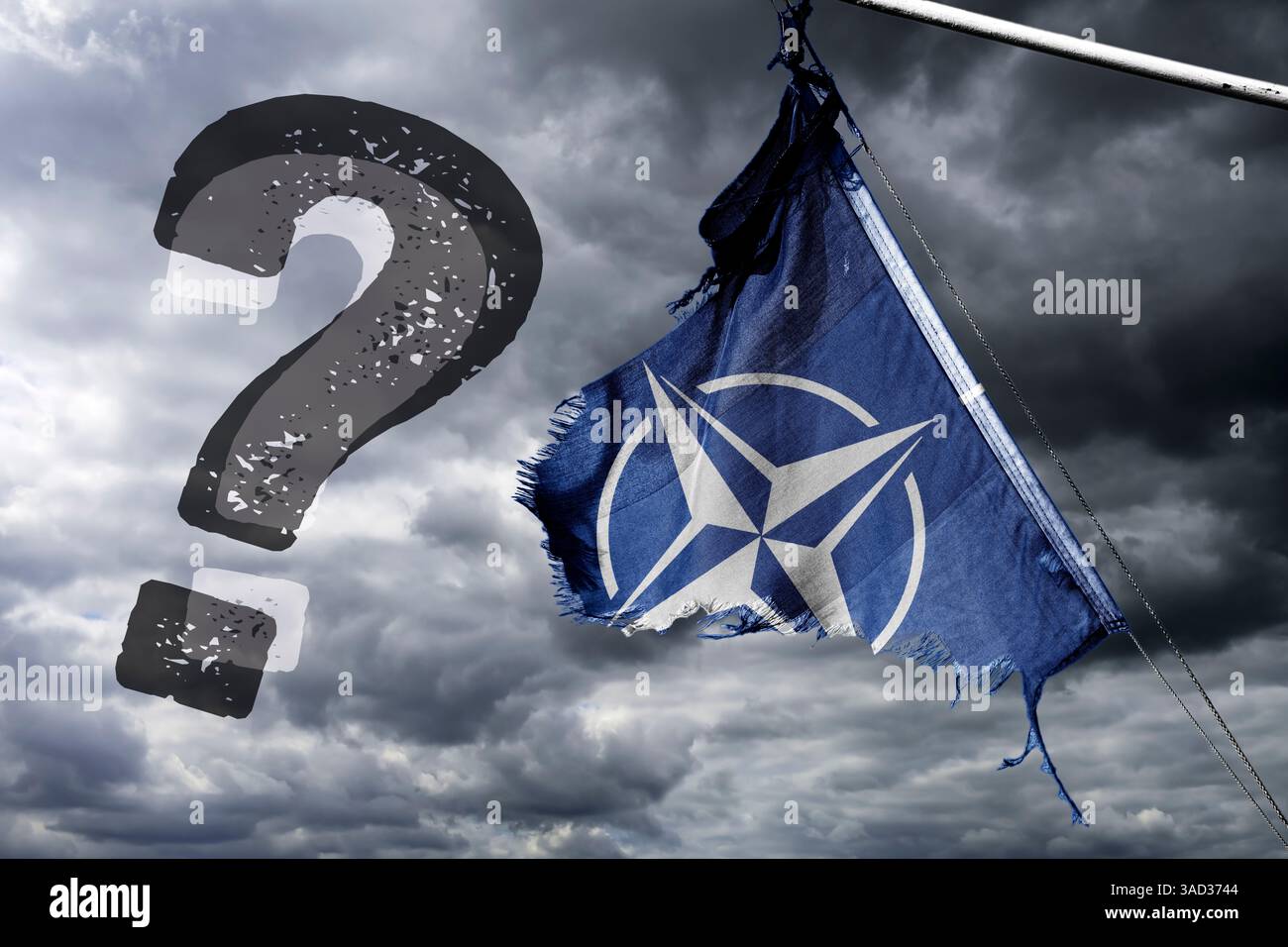 Torn NATO flag with question mark, photomontage Stock Photo - Alamy