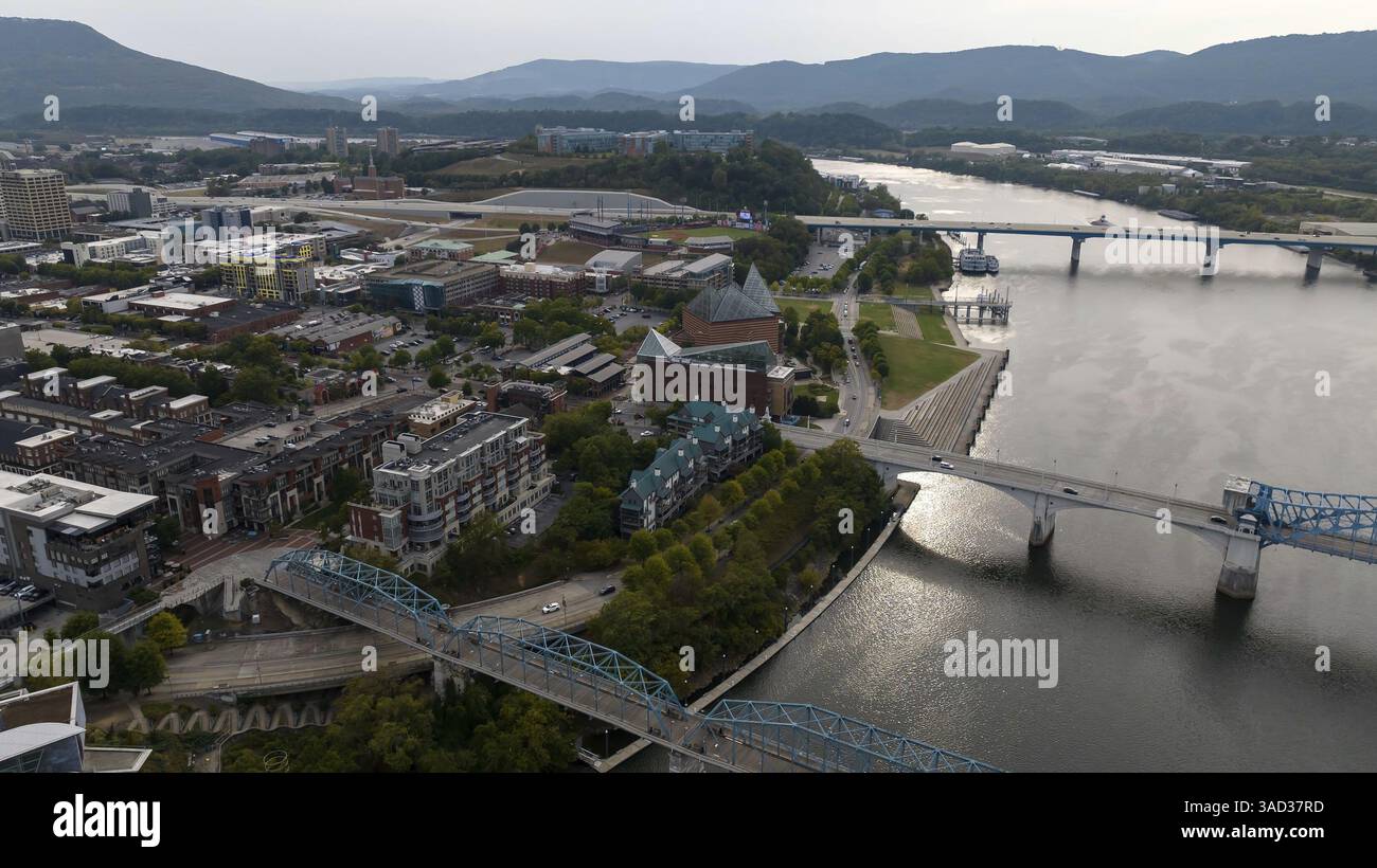 An aerial view of Chattanooga showcases the city's location along the ...