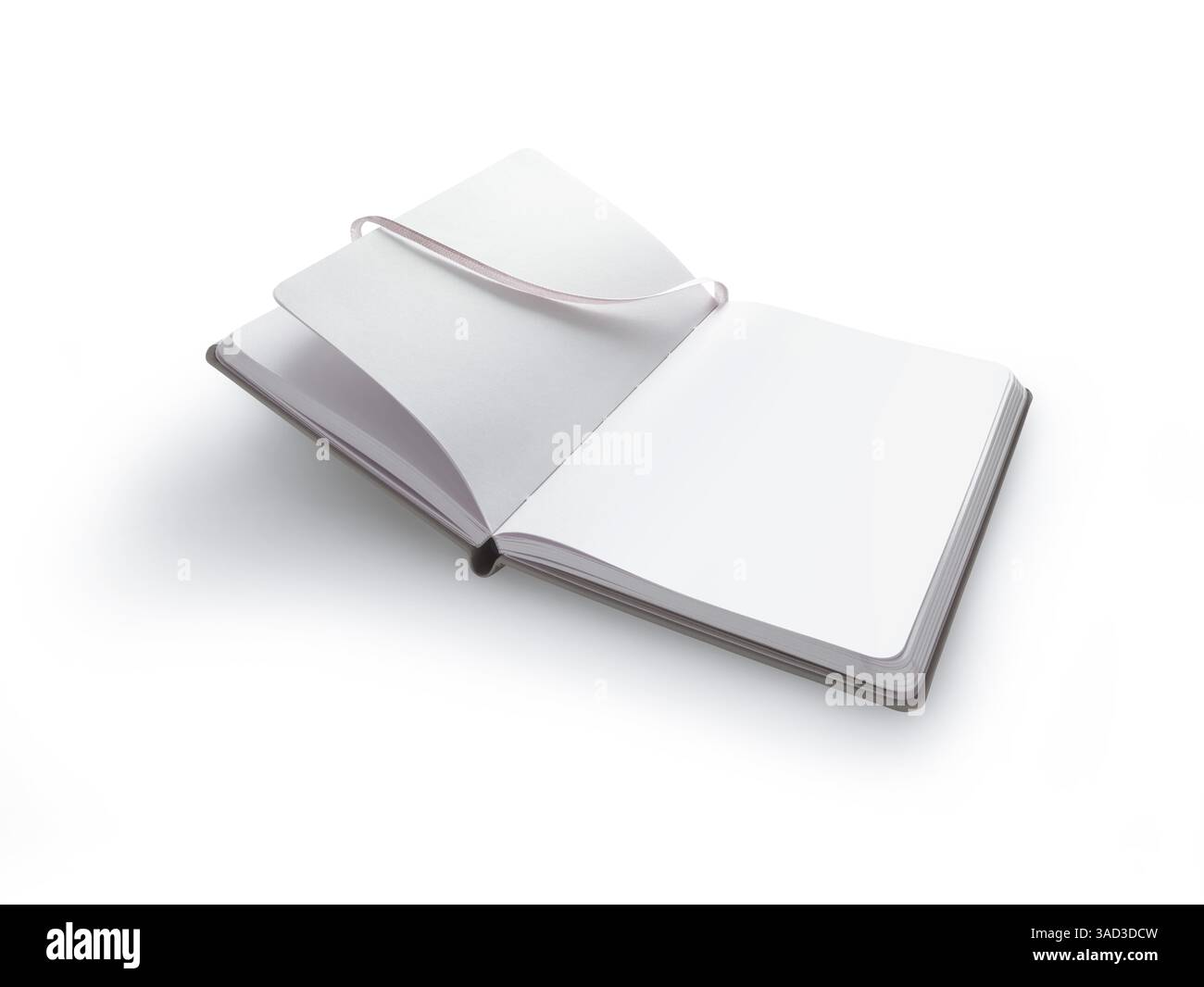 Book, consisting of blank pages in front of a white background, studio ...