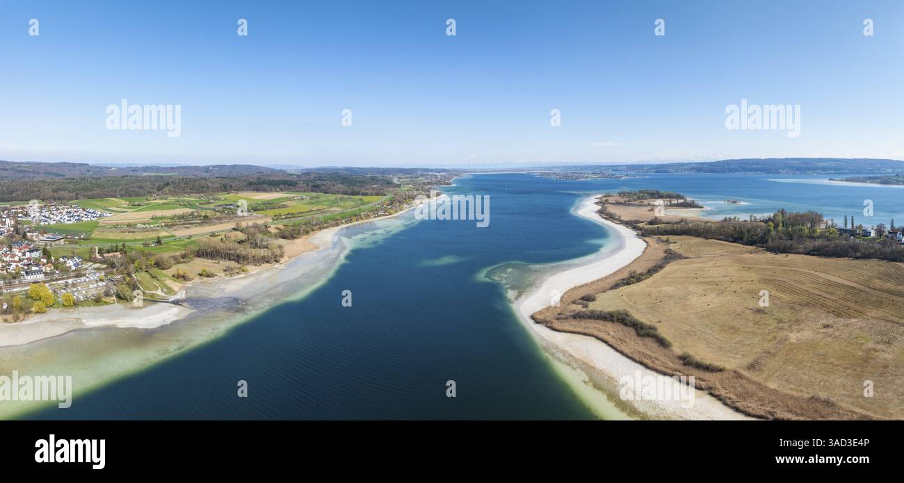 Aerial view, panorama of the Markelfinger Winkel in western Lake ...