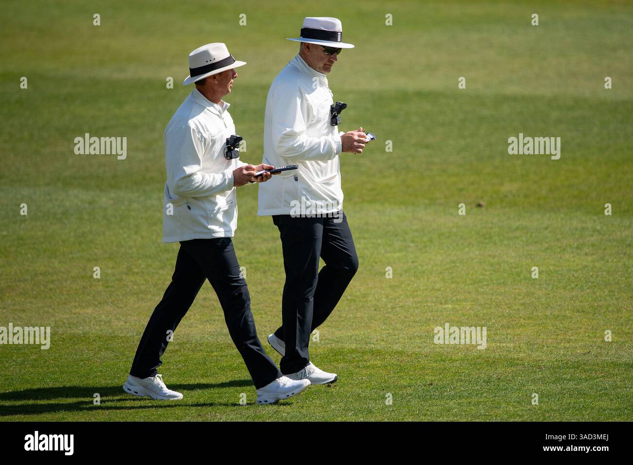 Southampton, UK, 04 April 2025. Umpires James Middlebrook ((right)0 and ...