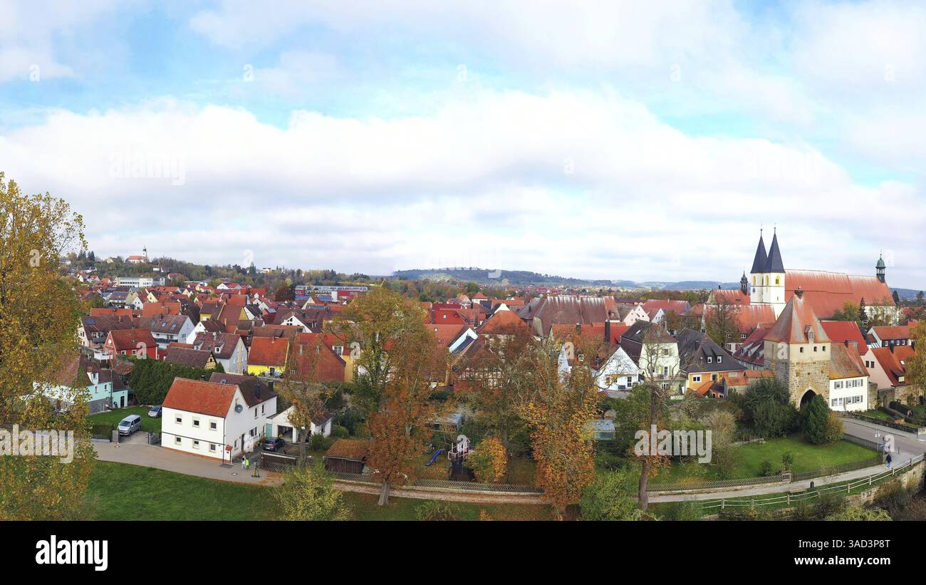 This aerial photo shows the picturesque town of Herrieden. At the ...