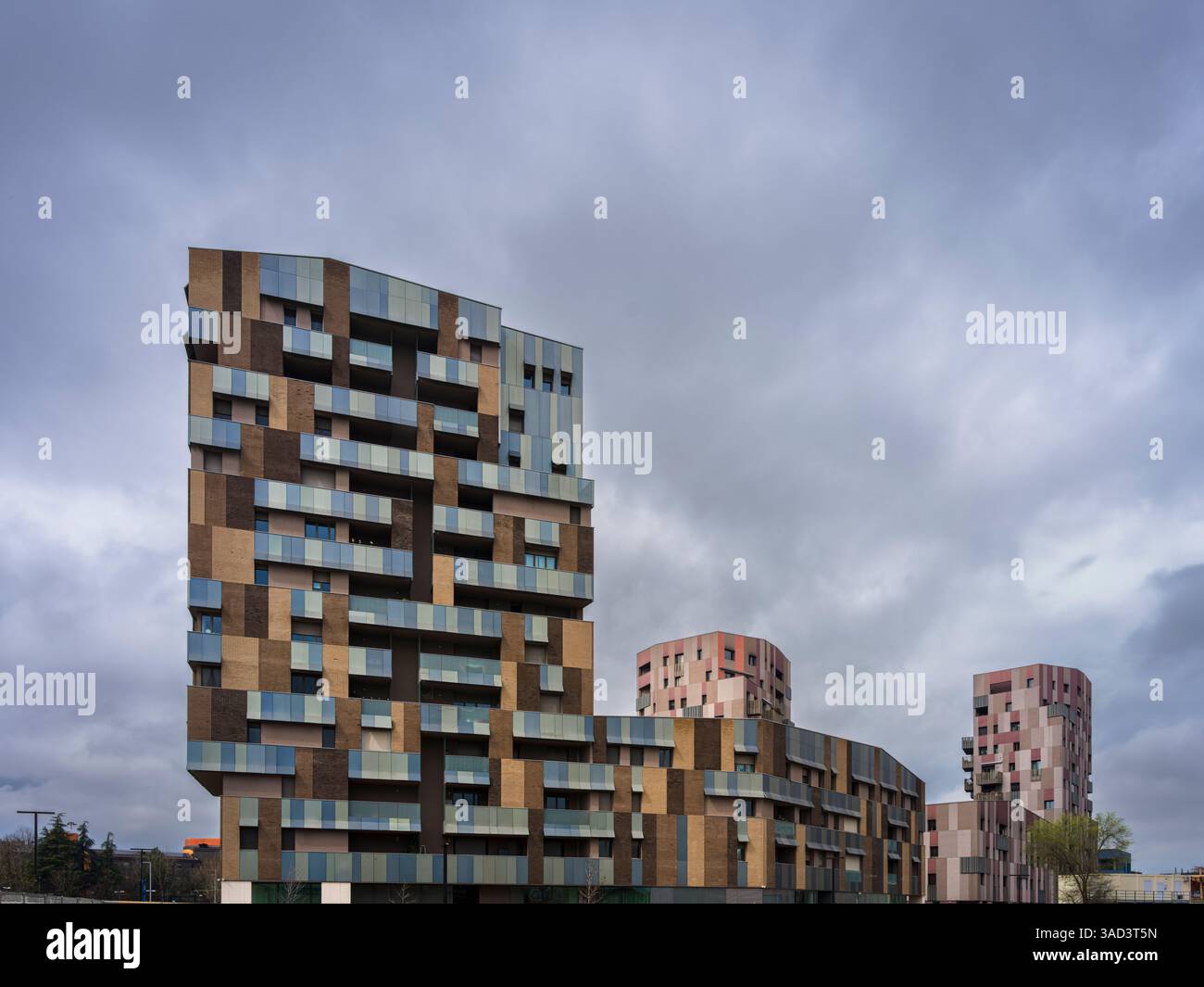 Italy, Bologna, Modern apartment blocks, original color scheme Stock ...