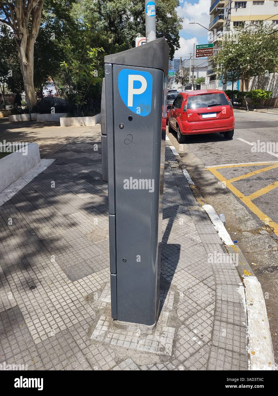 Parking Flowbird sign is seen on a parking meter, Osasco, Sao Paulo ...