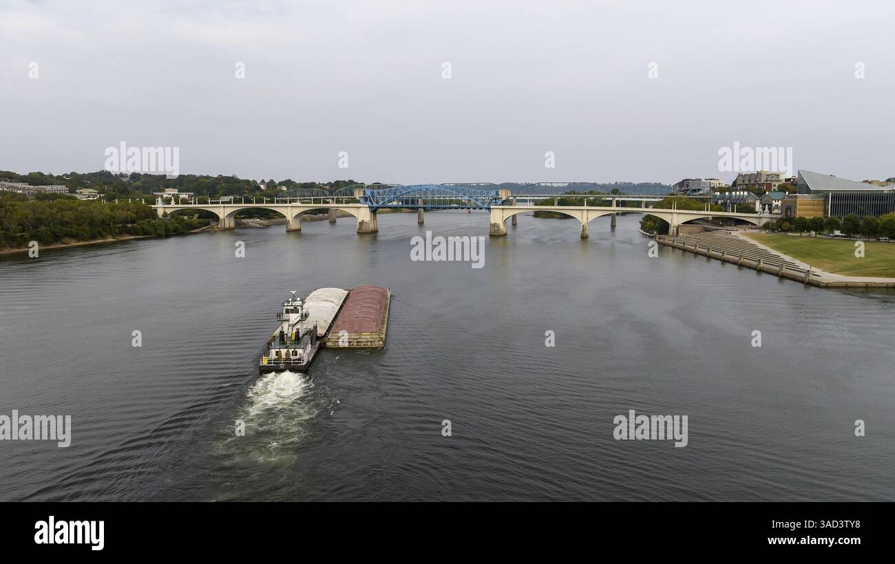 An aerial view of Chattanooga showcases the city's location along the ...