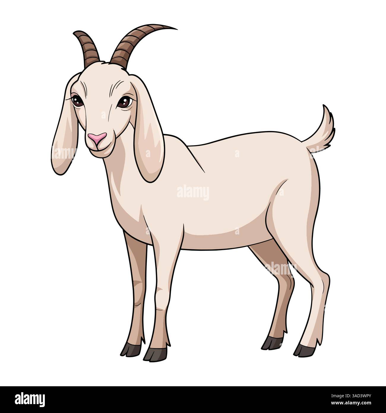 Cute cartoon goat icon with a happy expression. Simple and playful ...