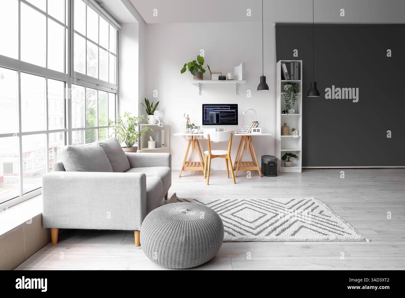 Interior of office with programmer's workplace and sofa Stock Photo - Alamy