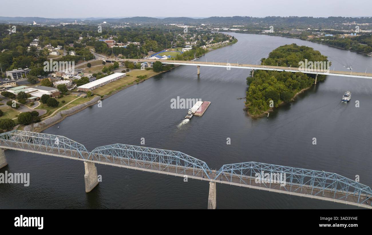 An aerial view of Chattanooga showcases the city's location along the ...