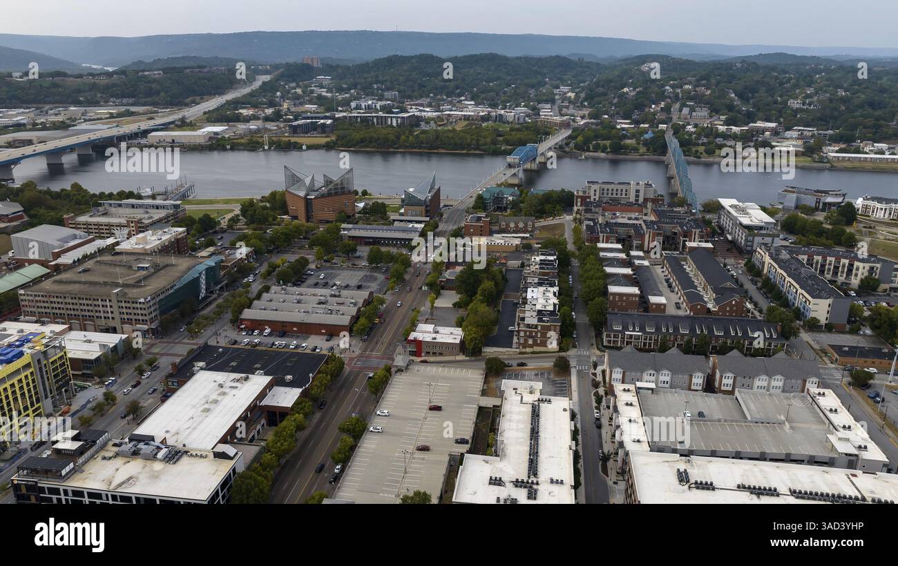 An aerial view of Chattanooga showcases the city's location along the ...