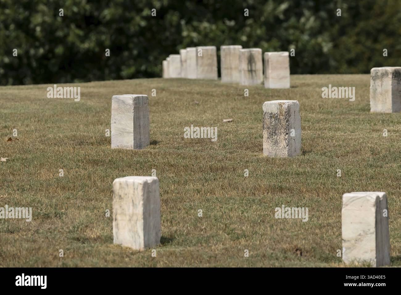 Generic views of a veterans cemetery on a serene day, featuring ...