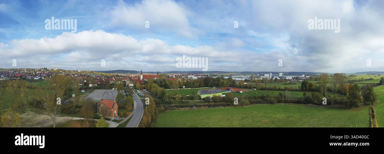 This aerial photo shows the picturesque town of Herrieden. At the ...