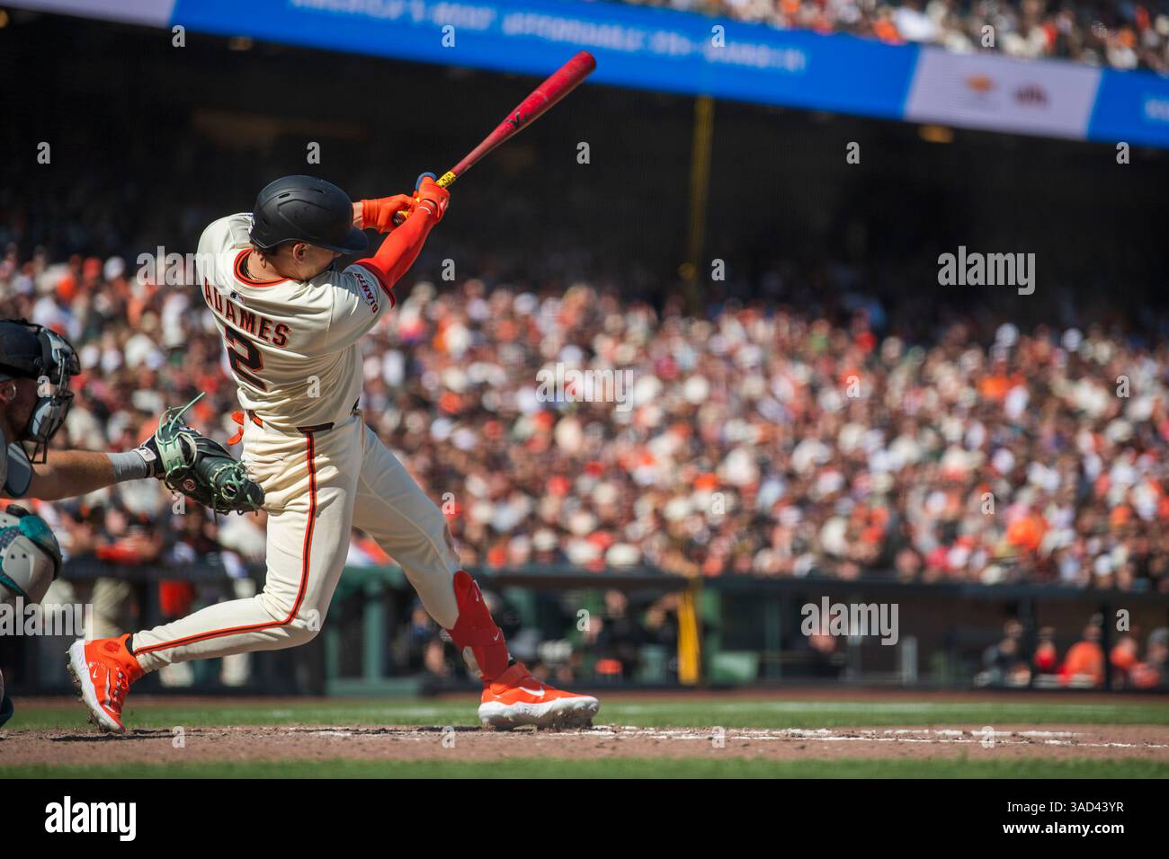 San Francisco Giants' Willy Adames (2) hits during the fifth inning of ...