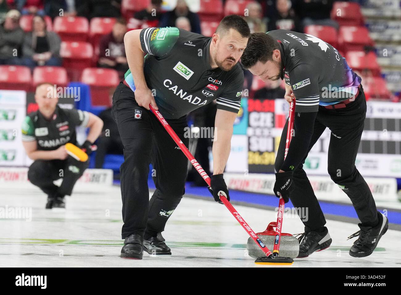 Moose Jaw, Can. 04th Apr, 2025. Canada's Ben Hebert and Brett Gallant ...