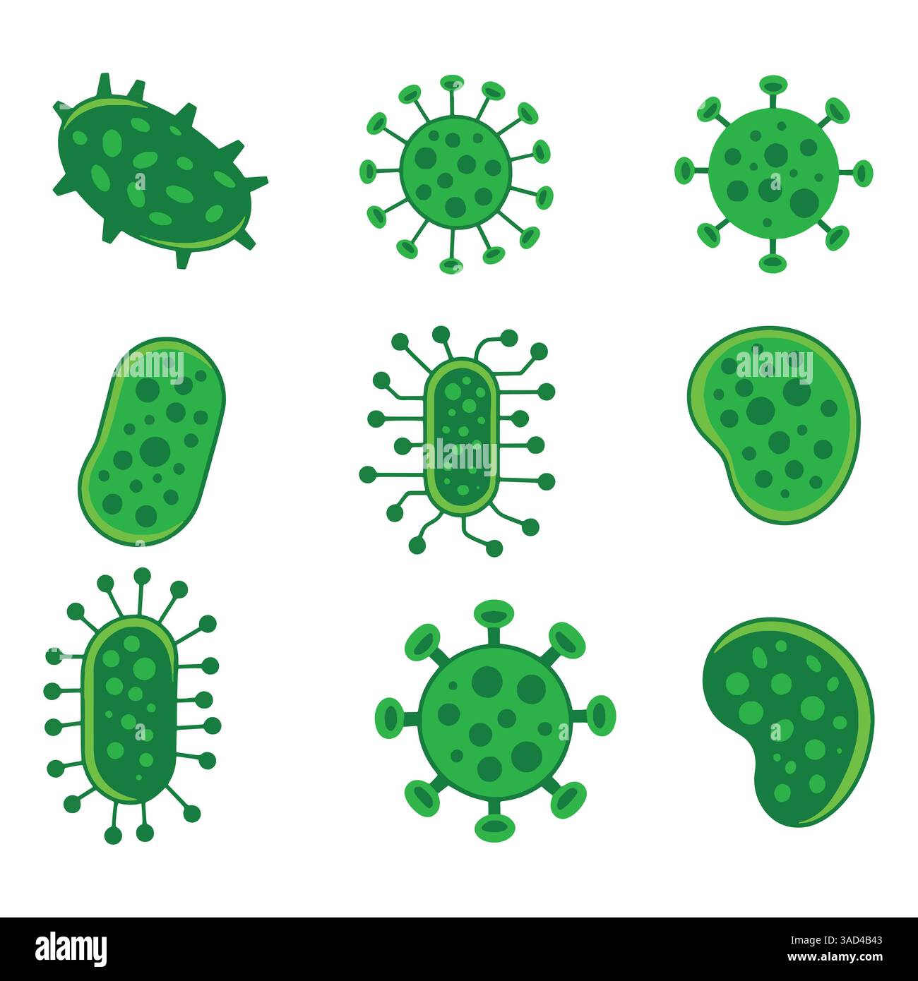 Green bacteria and germs vector set isolated on white background ...