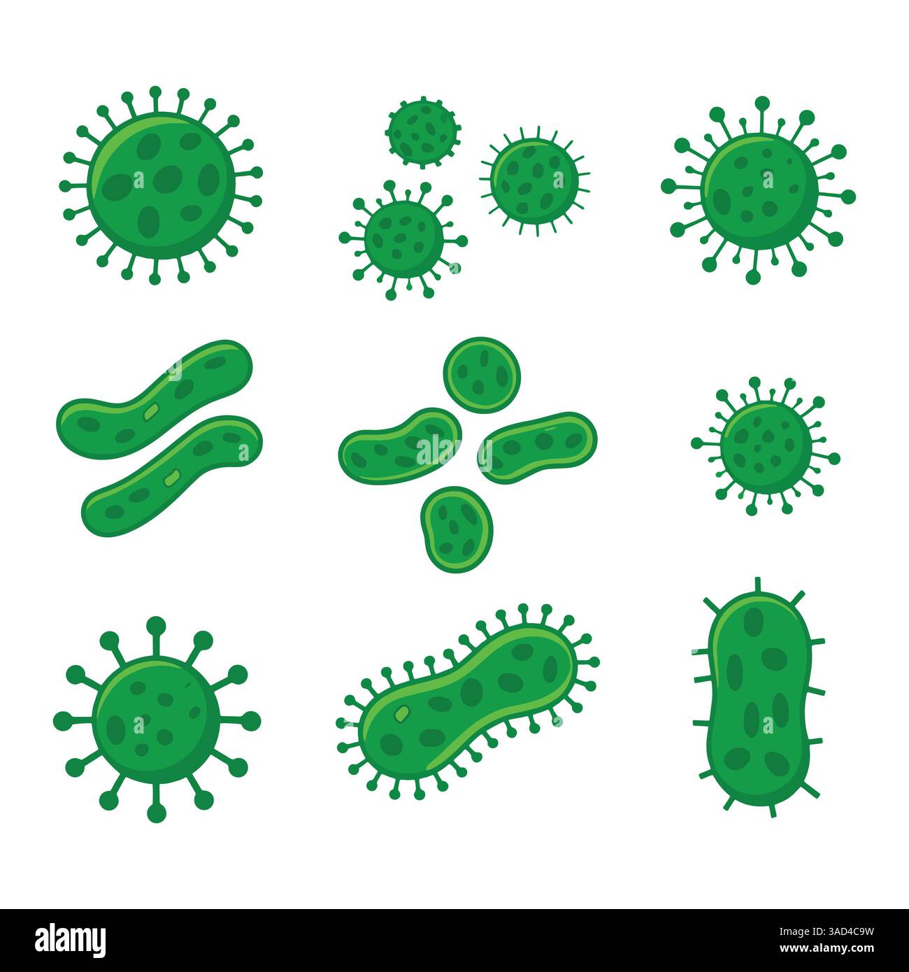 Green bacteria and germs vector set isolated on white background ...