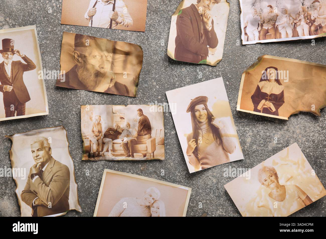 Old photos of relatives on grunge background. Concept of family tree ...