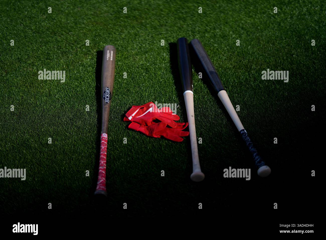 Bats are on the field before a baseball game between the Cleveland ...