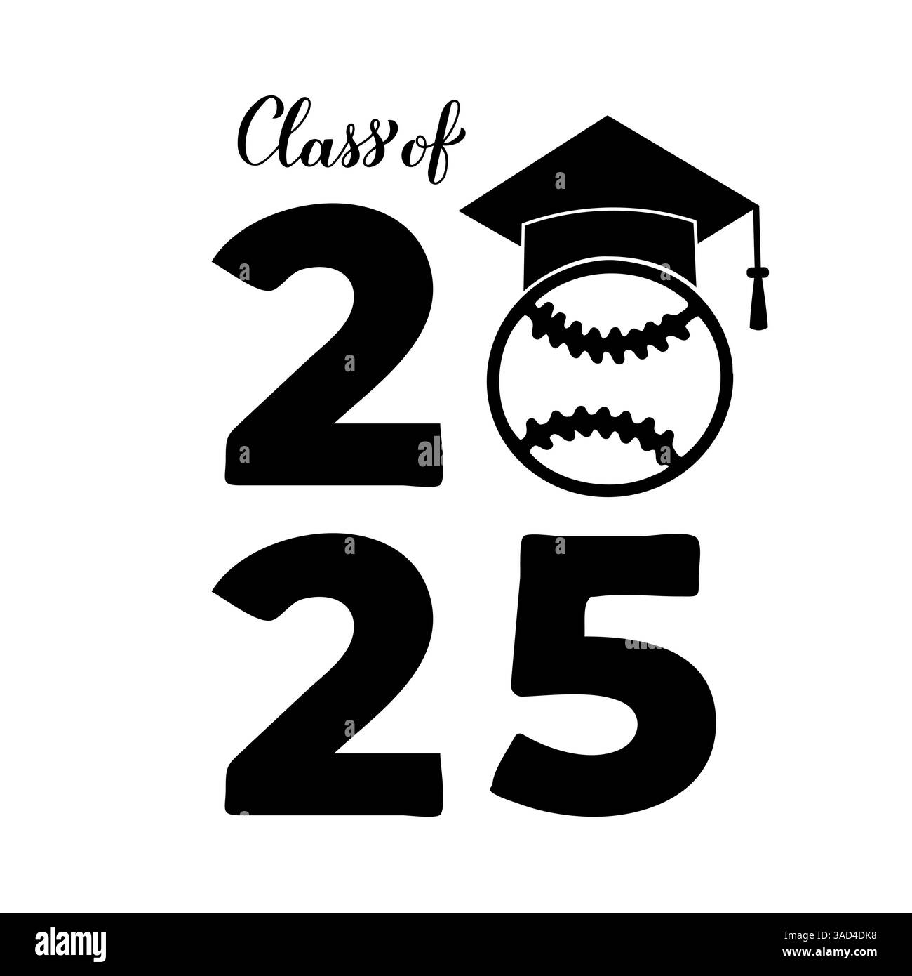 Class of 2025 lettering with graduation hat and baseball ball ...