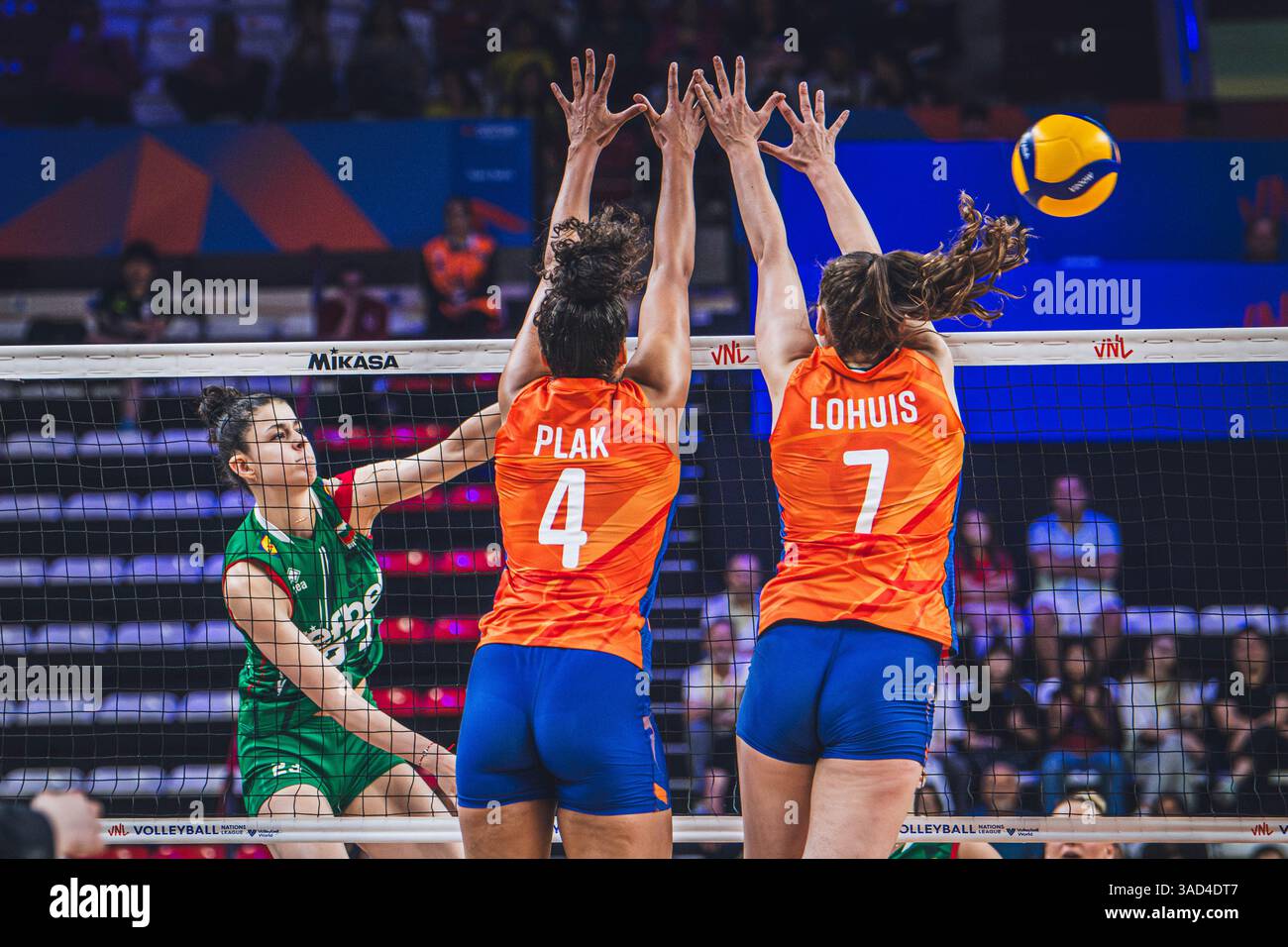Volleyball players from Bulgaria and the Netherlands in action during the FIVB Women Volleyball ...