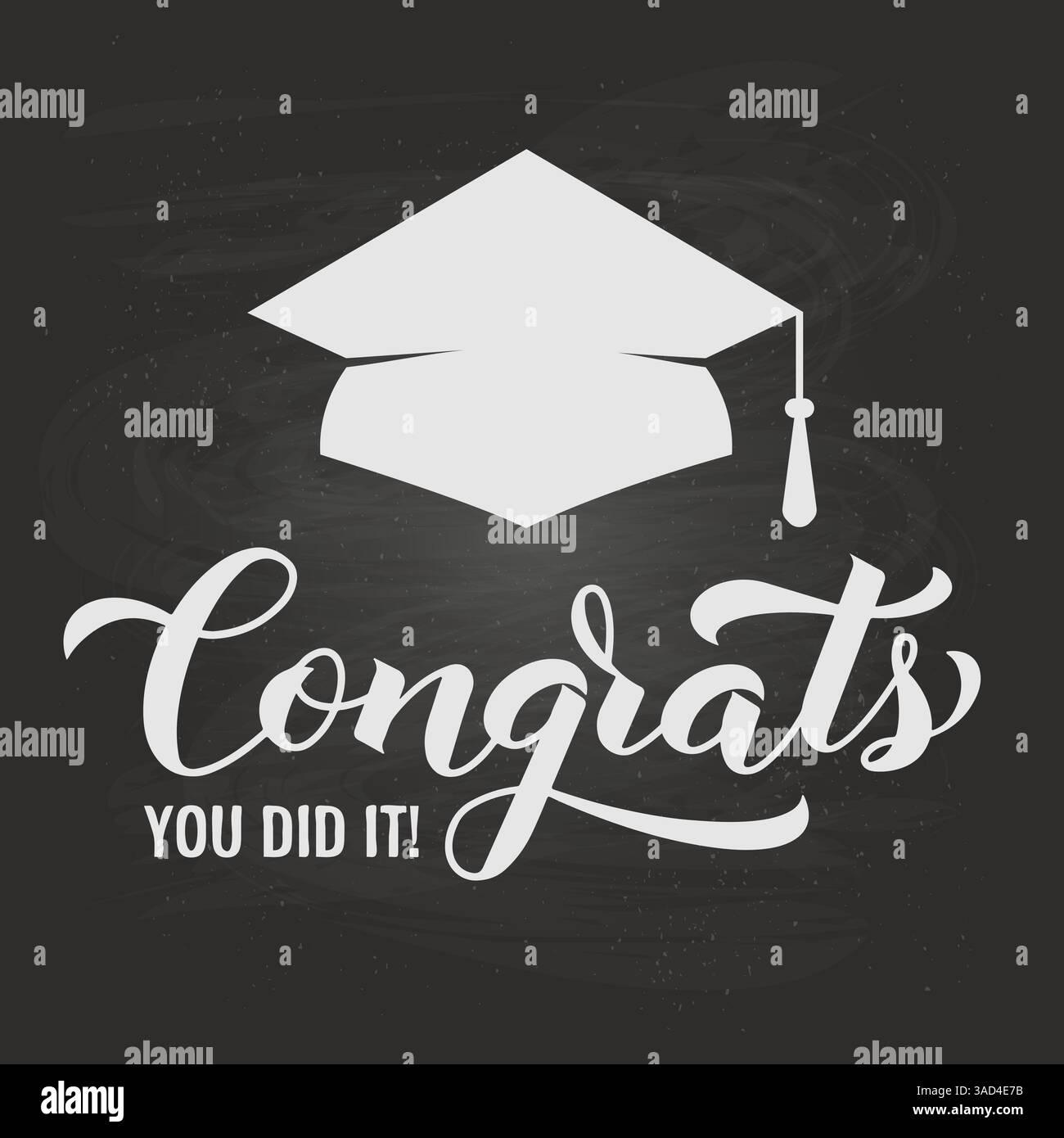 Congrats calligraphy hand lettering with graduation cap on chalkboard ...