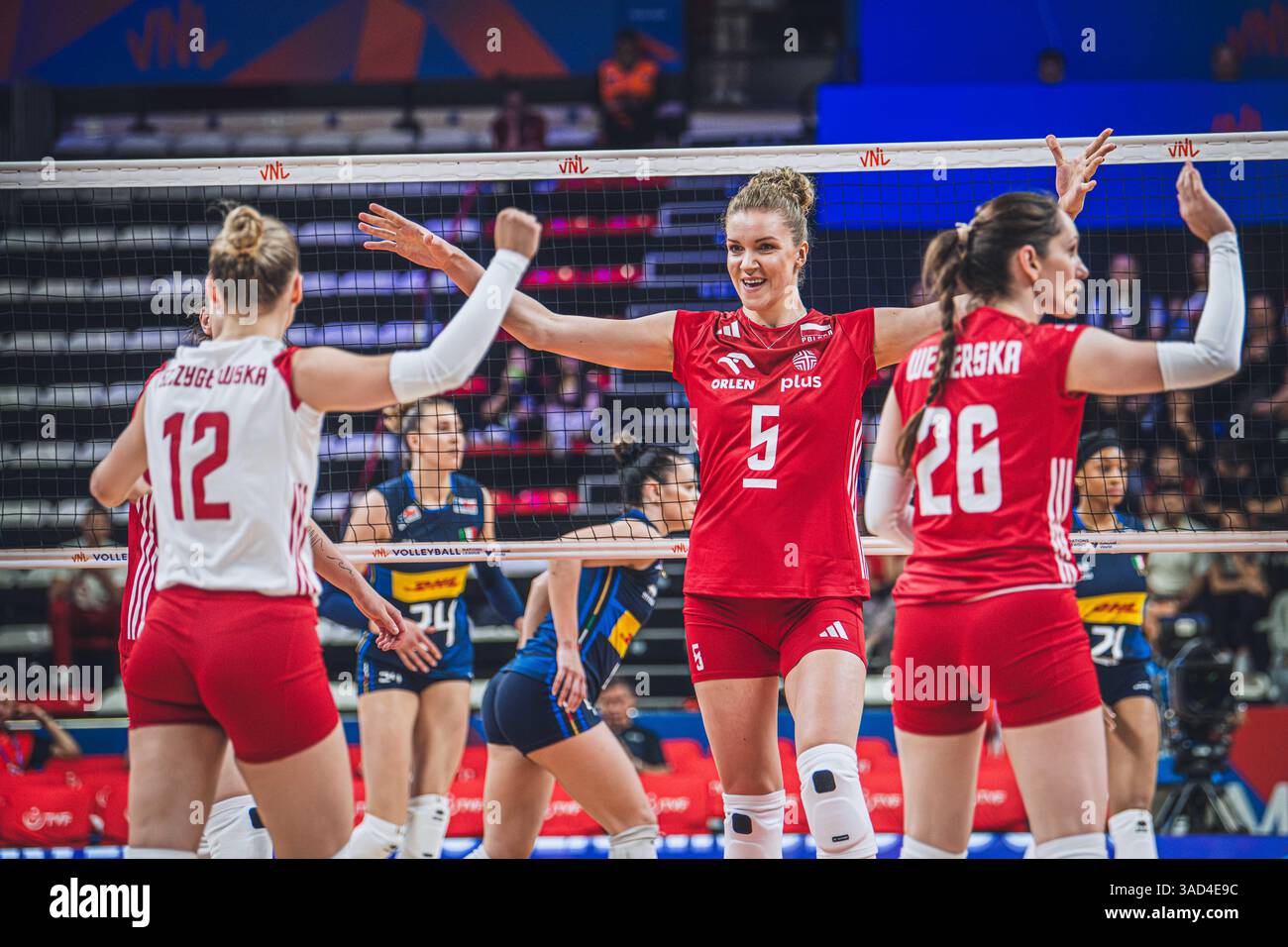 Volleyball players from Poland and the Italy in action during the FIVB ...