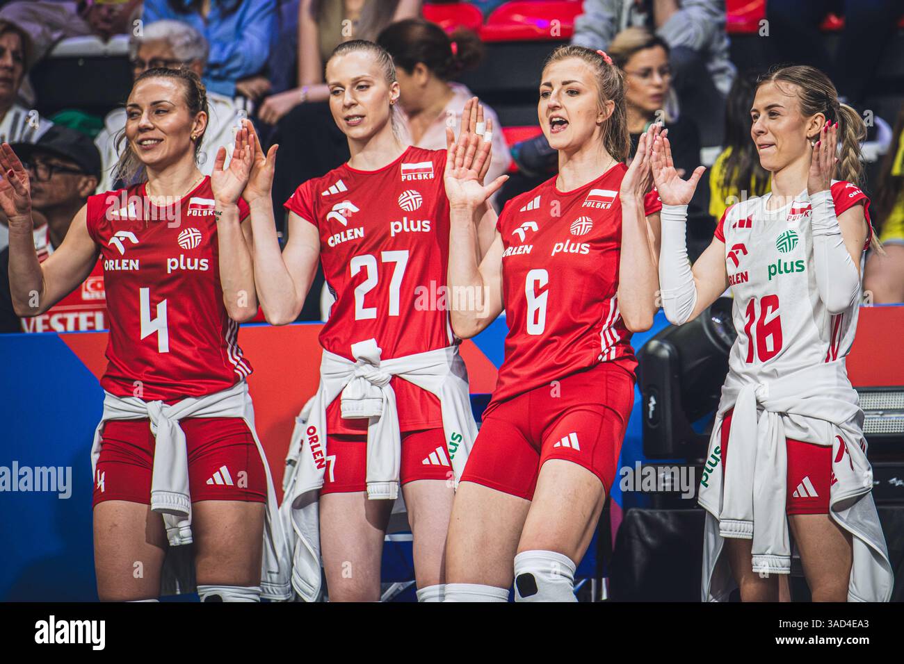Volleyball players from Poland and the Italy in action during the FIVB ...
