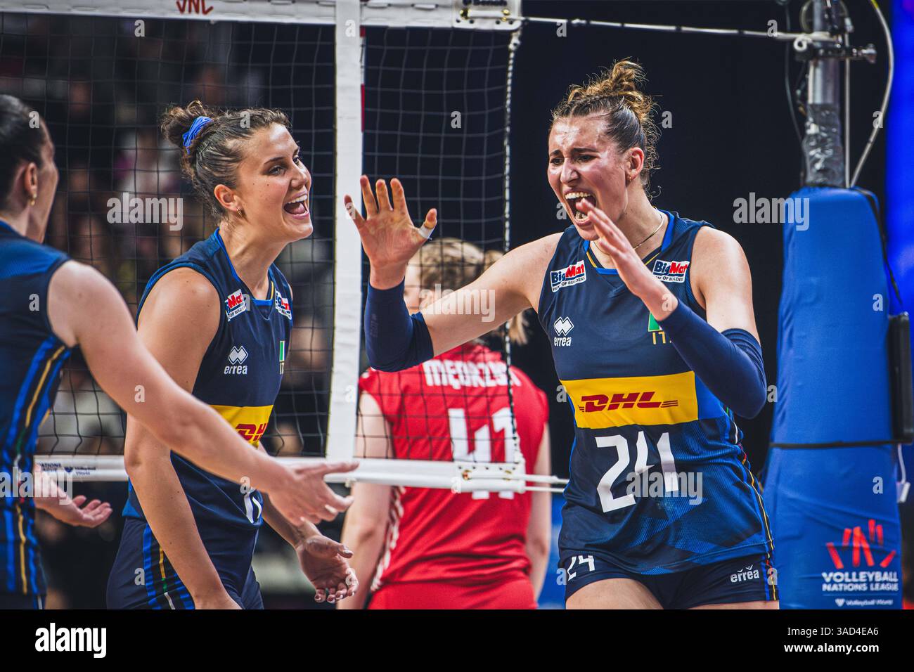 Volleyball players from Poland and the Italy in action during the FIVB ...
