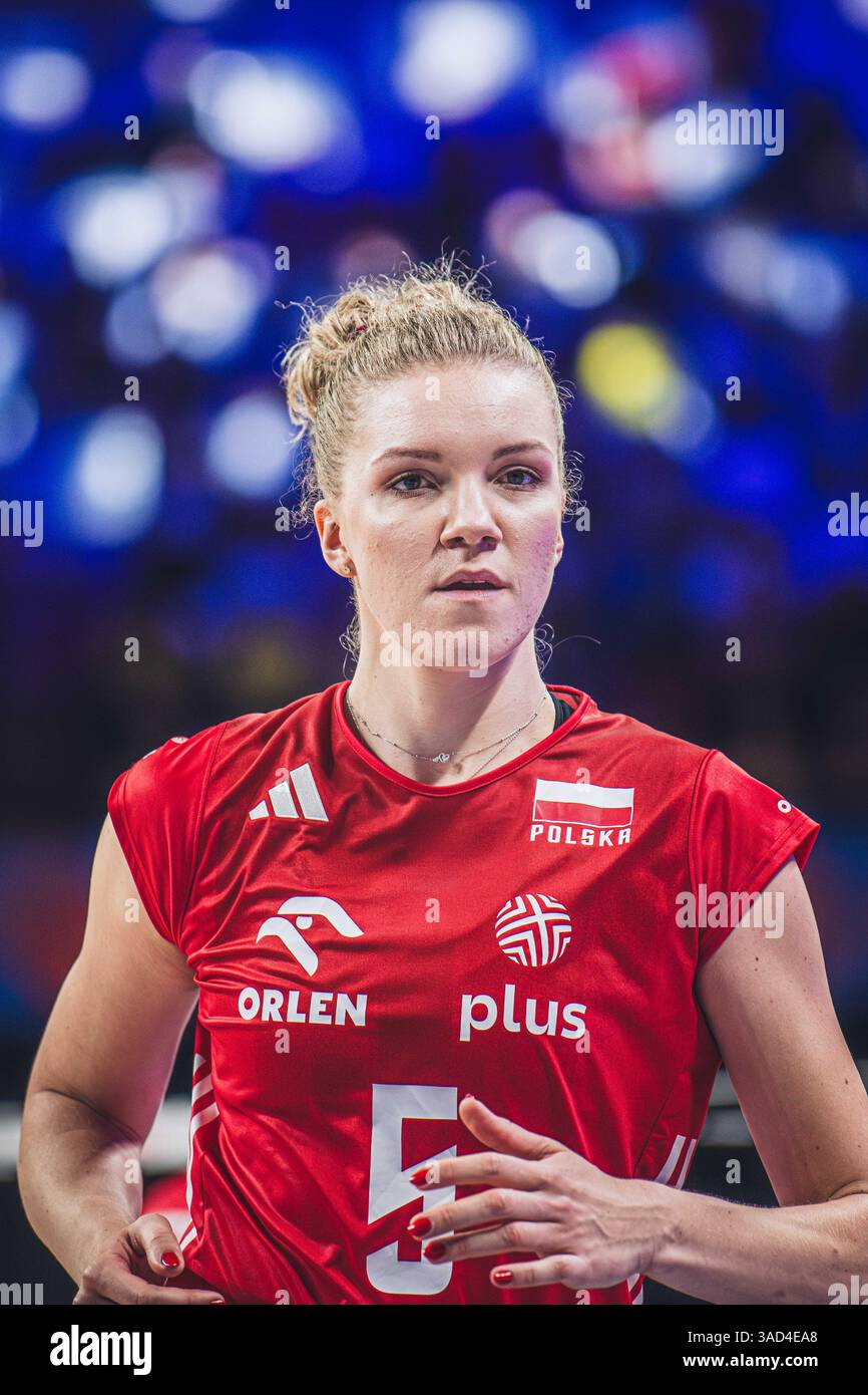 Volleyball players from Poland and the Italy in action during the FIVB ...