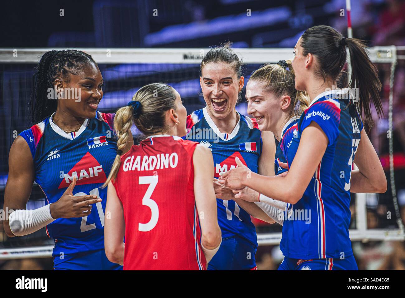 Volleyball players from France and the Germany in action during the ...