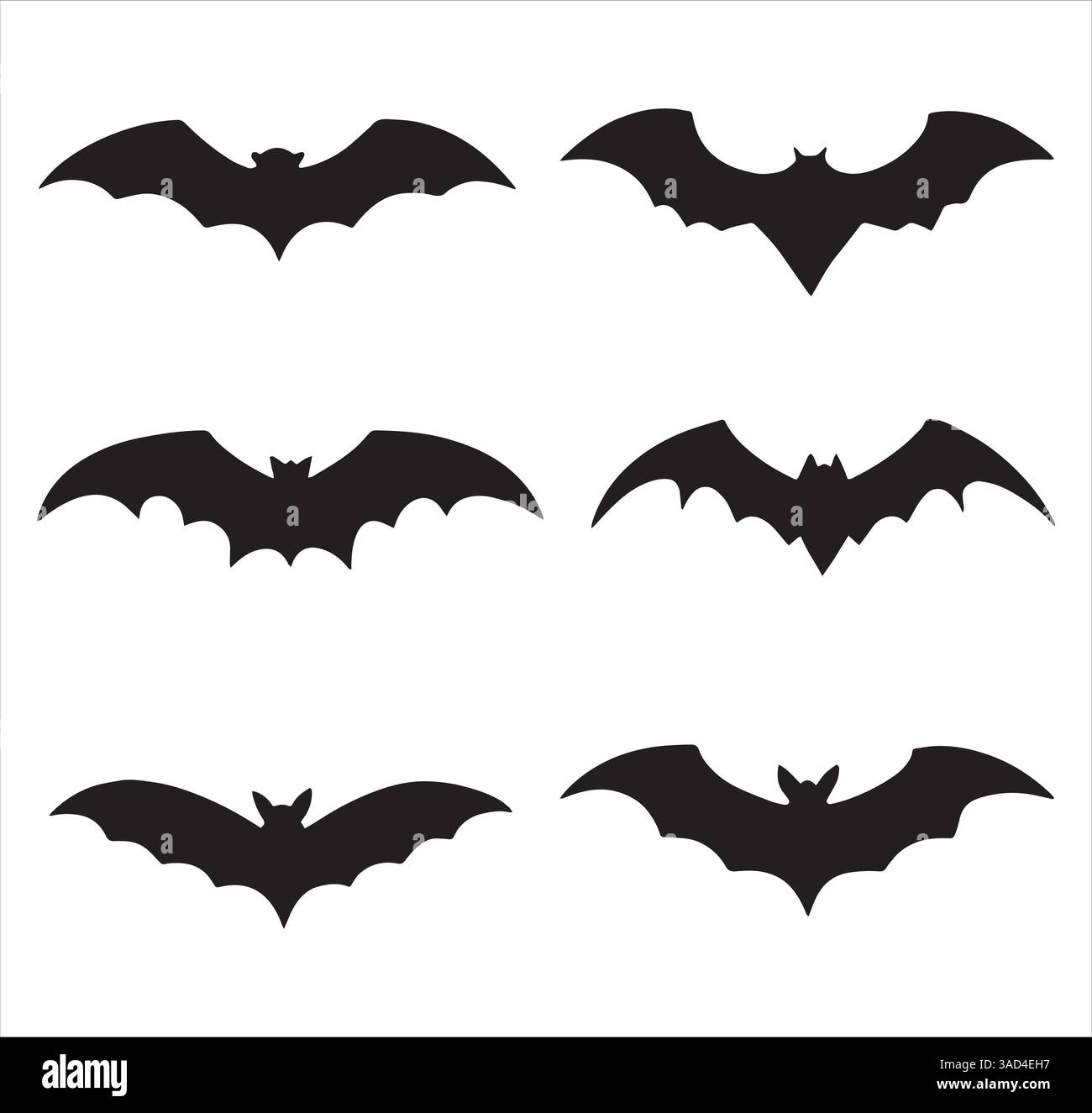 Halloween black bat silhouettes set, isolated on a white background ...