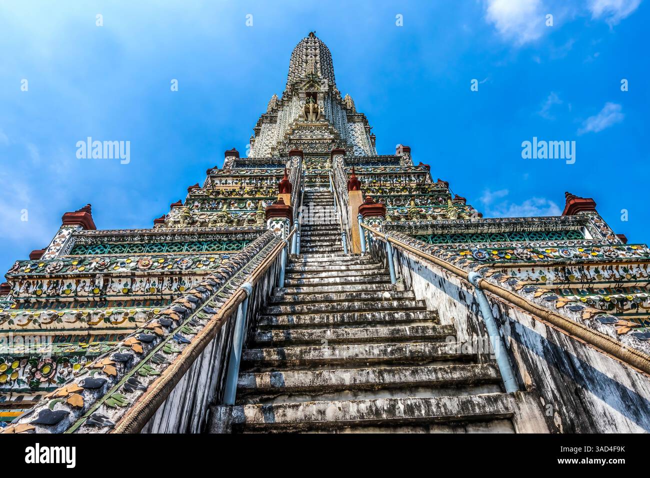 Colorful ceramic elephant stairs, central prang, Wat Arun, Buddhist ...