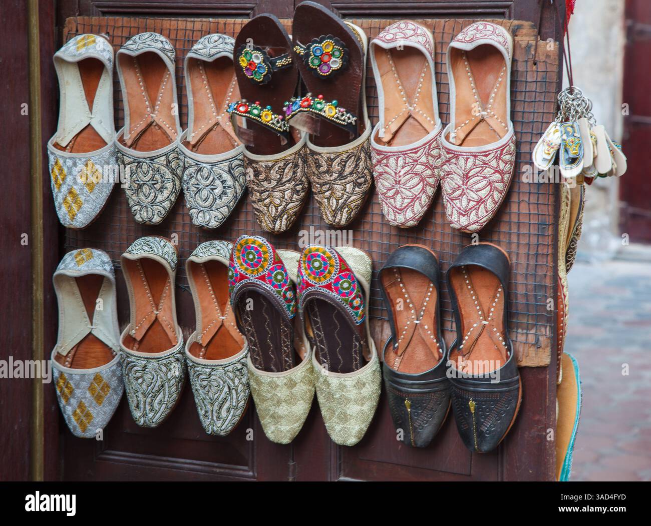 The Typical traditional arabian shoes in a store in historic downtown ...