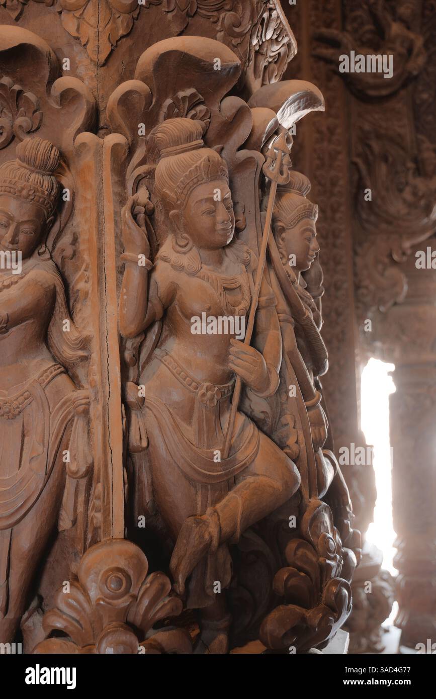 An Intricate Wooden Sculpture Depicting a Deity Found Within an Ancient ...