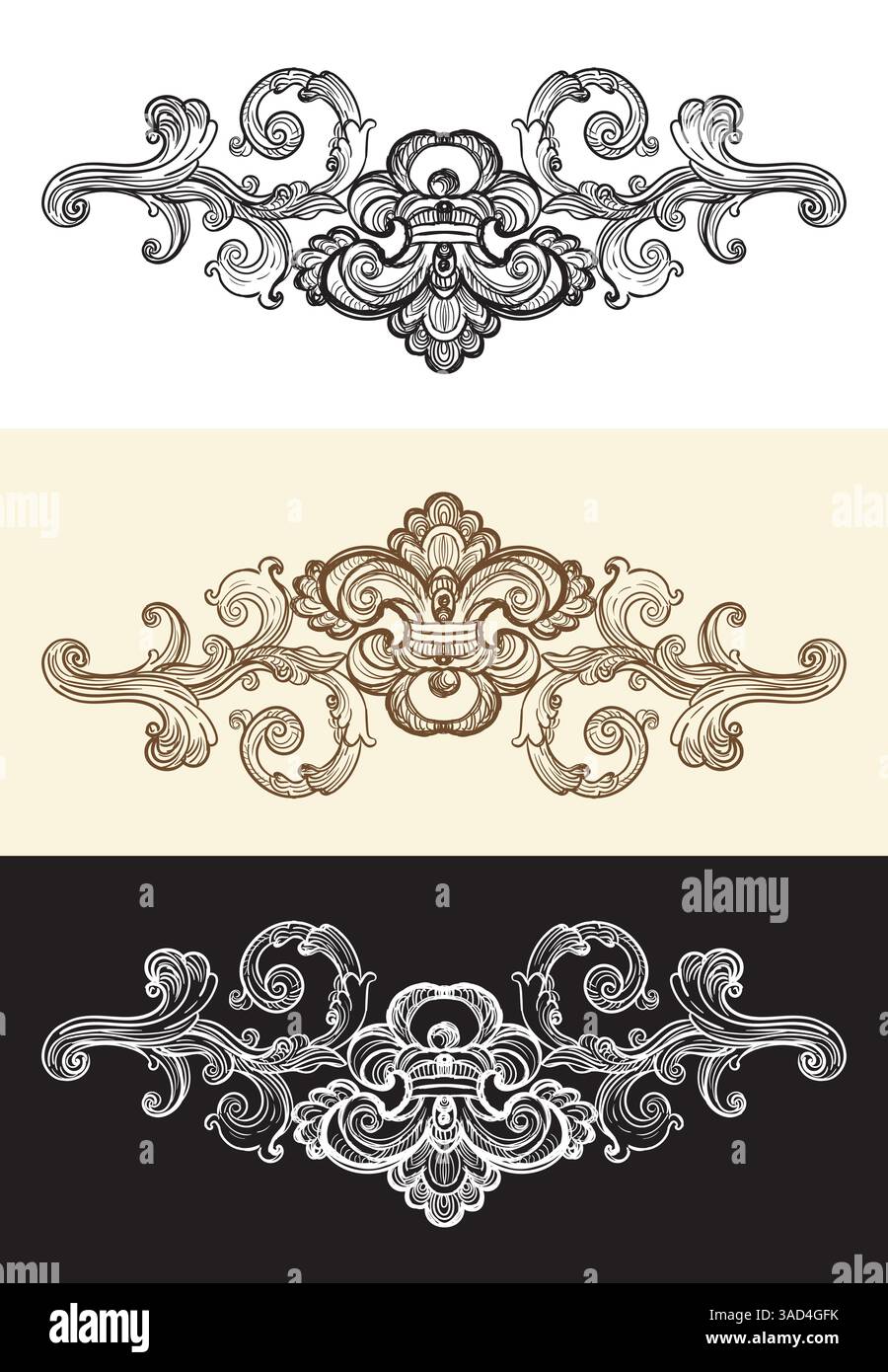 Set of hand drawing design elements. Vector isolated illustration. Vintage decorative baroque ...