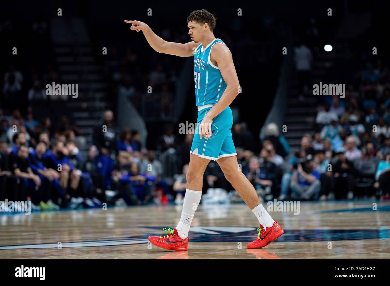 Charlotte Hornets forward Tidjane Salaun reacts during the first half ...
