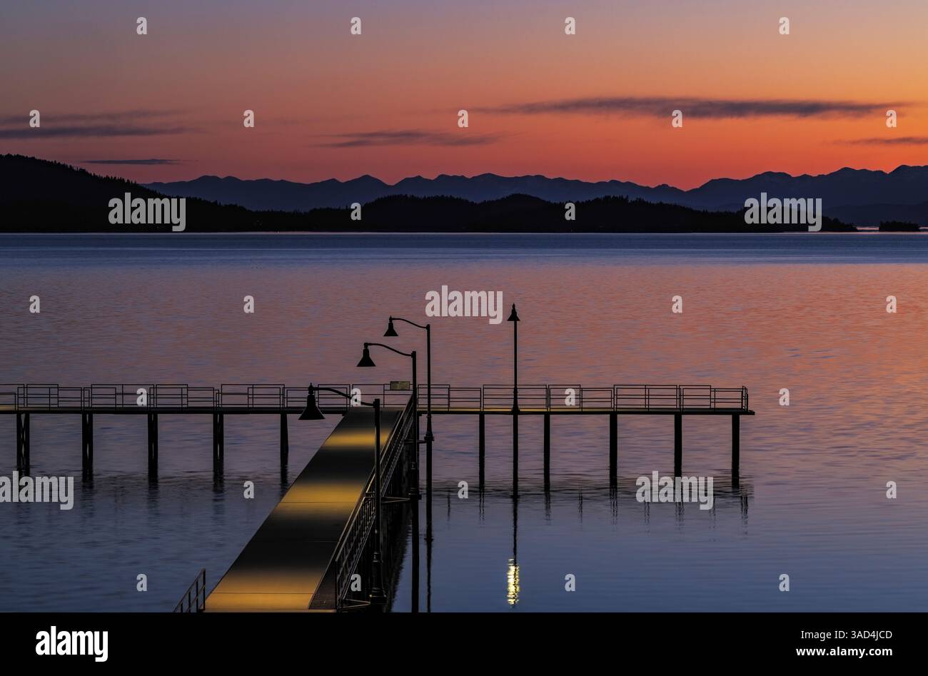 Dock at dawn on Flathead Lake in Polson, Montana, USA. (Editorial Use ...