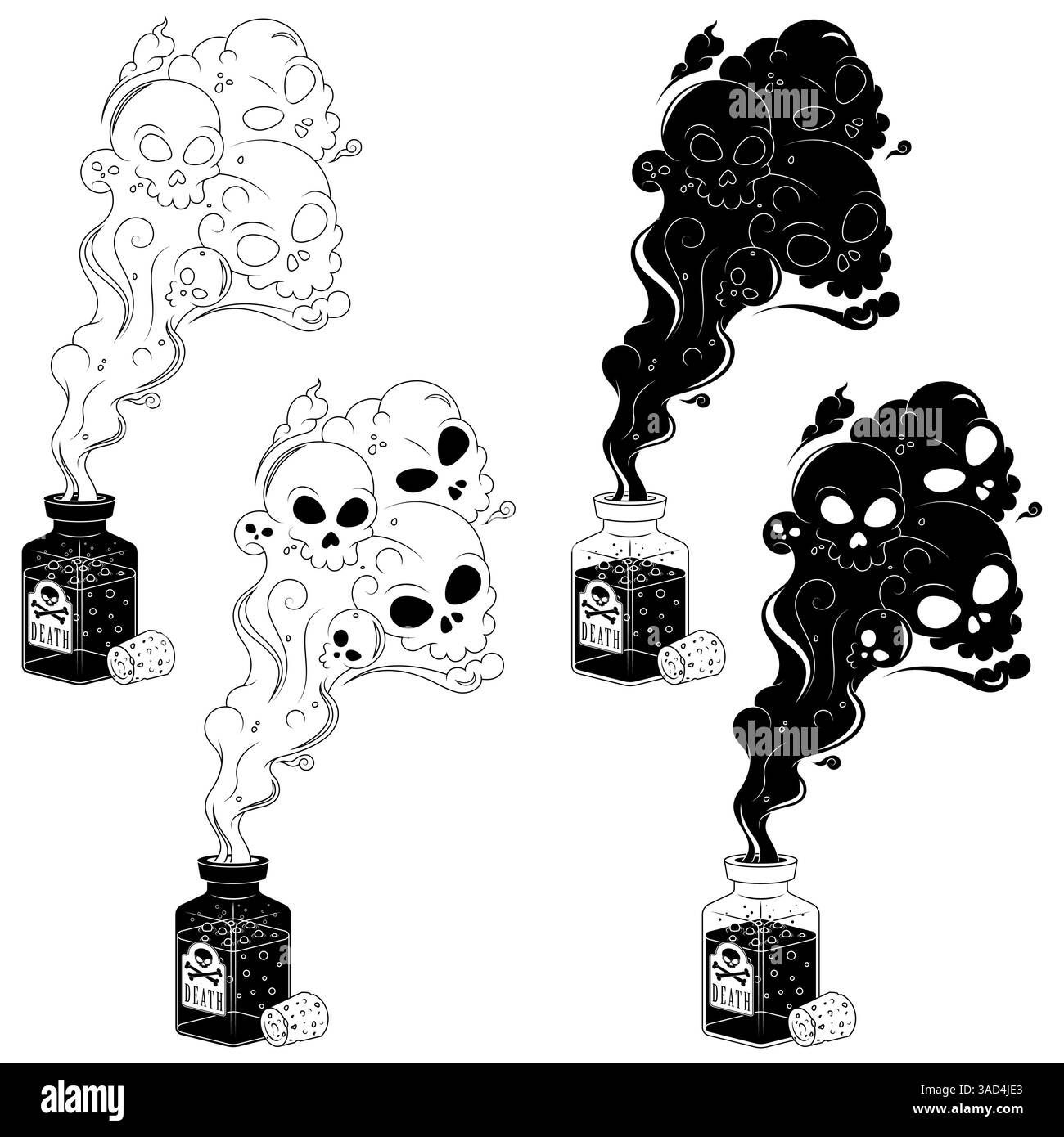 Glass poison bottle with toxic smoke, poison container with cork ...