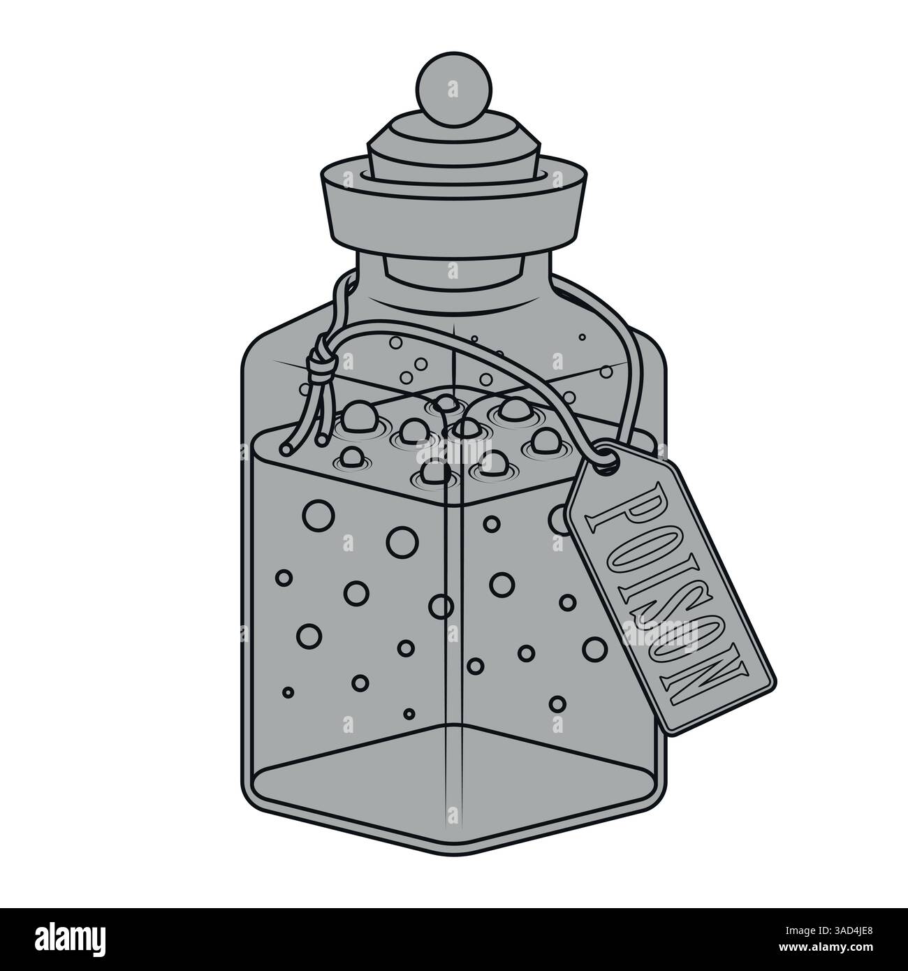 Glass bottle with magic liquid substance, magic potion container with ...