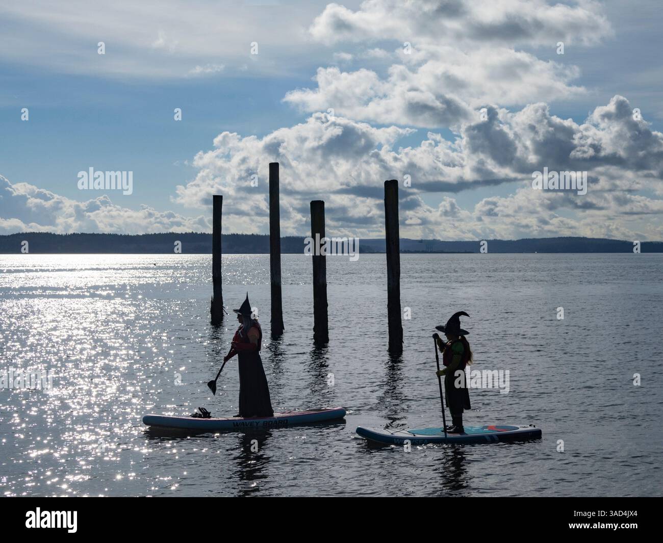 Port Townsend, Washington State. Silhouettes of two women dressed as ...