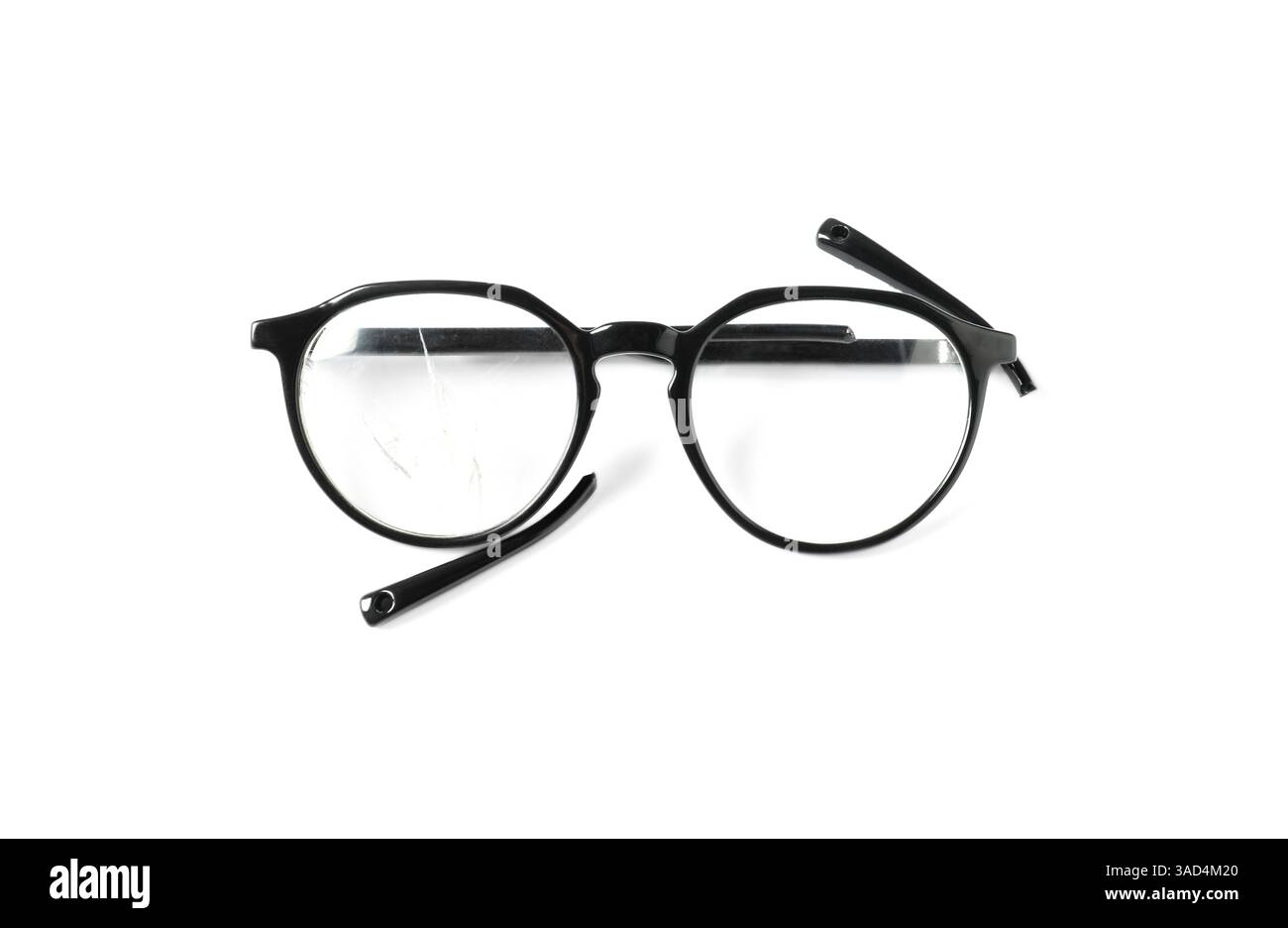 Eyeglasses with one broken lens isolated on white, above view Stock ...